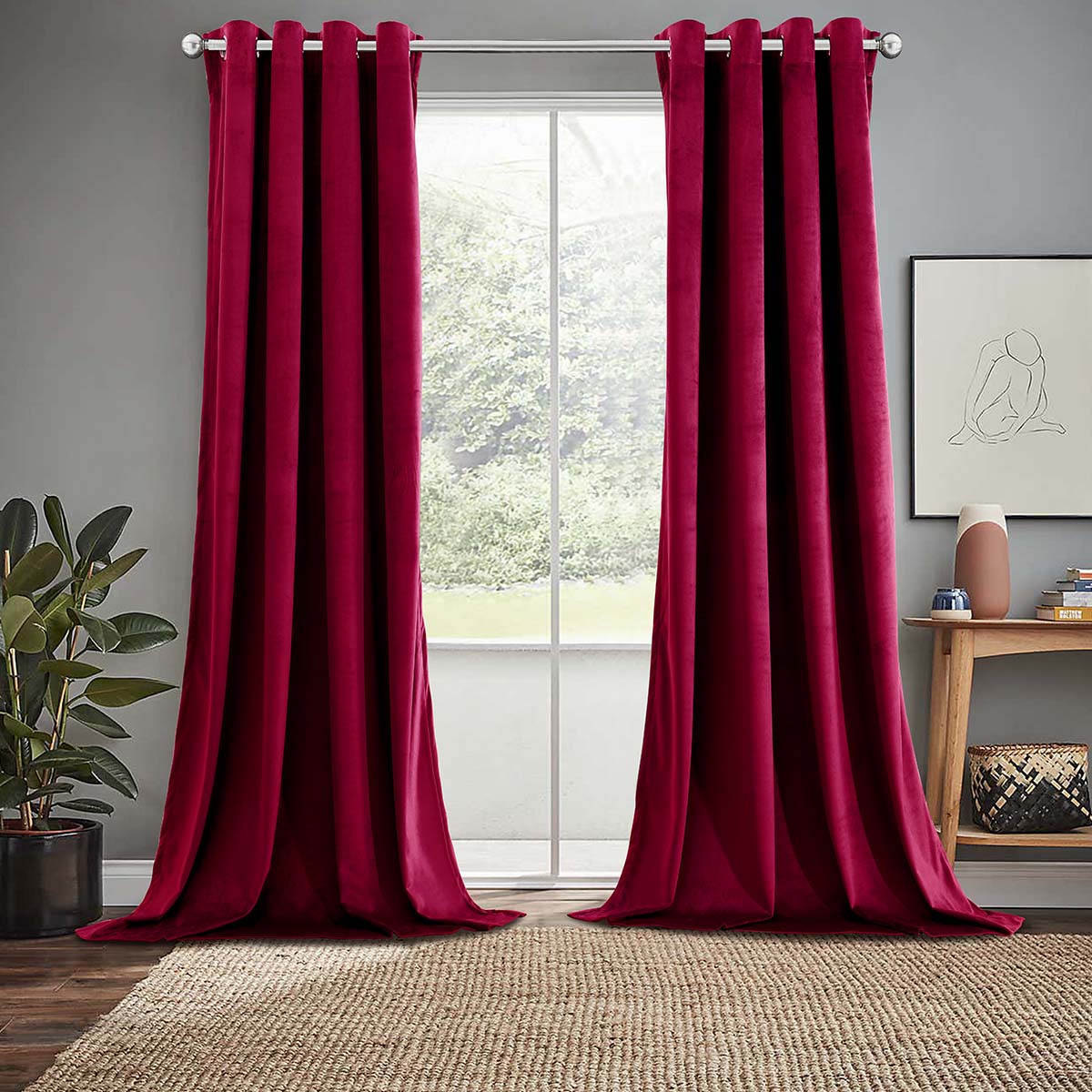 Velvet Heavyweight Grommet Curtain Panels Set of 2