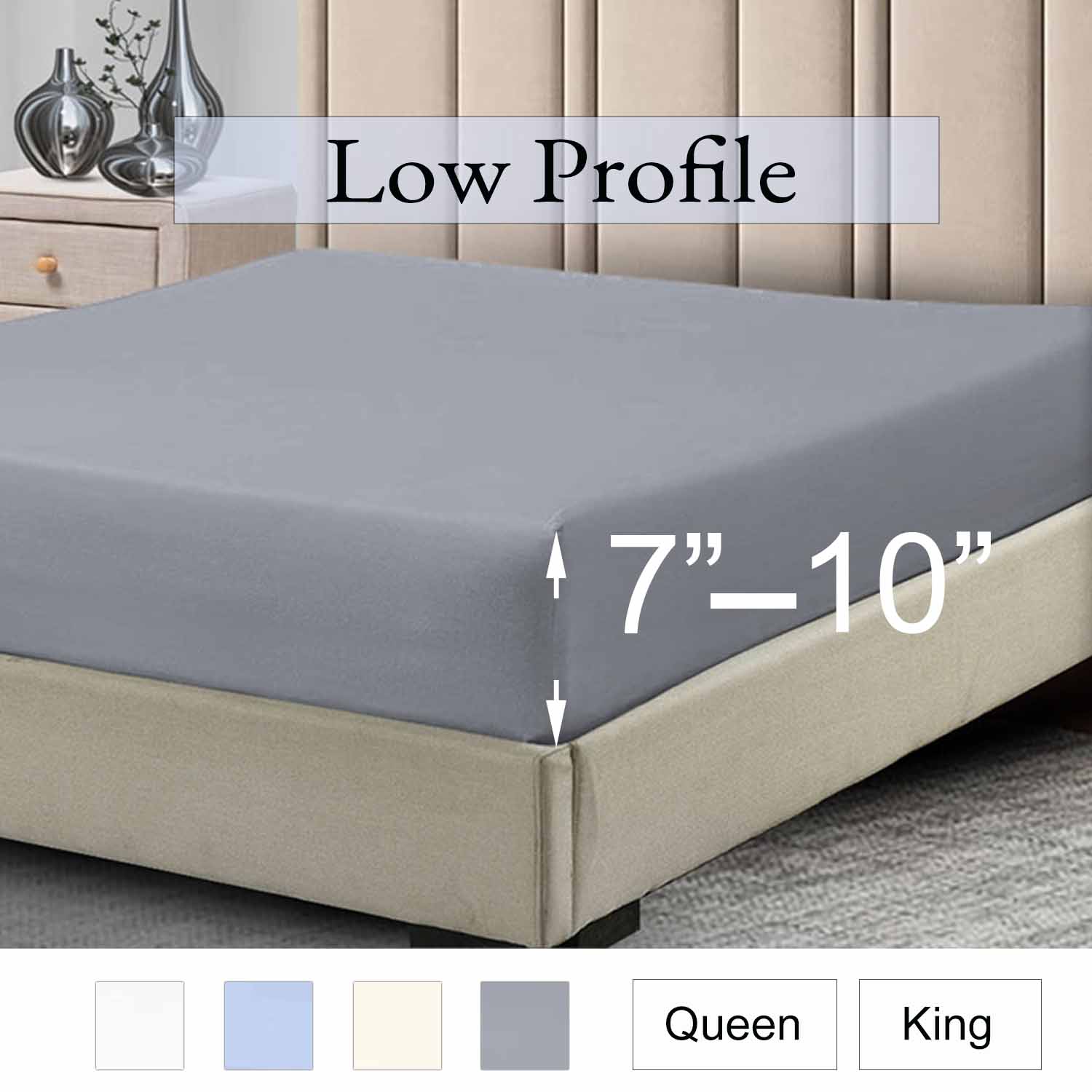 Low Profile Fitted Sheet (7-10 Inches) Luxurious 500 Cotton Sateen - U
