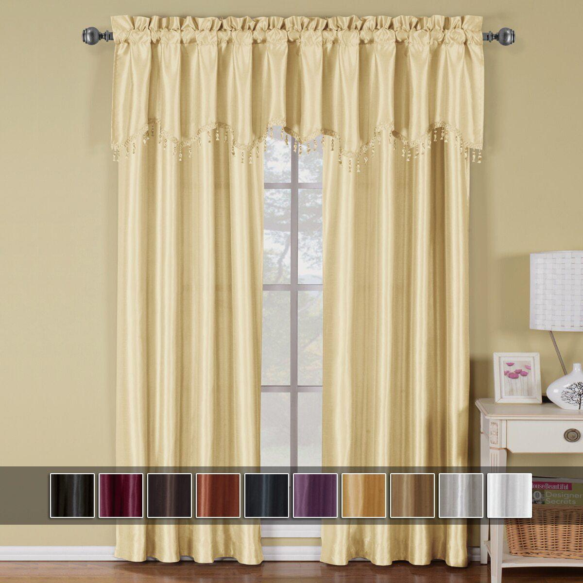 Rod Pocket Matching Valance Curtain Panels Soho Faux Silk