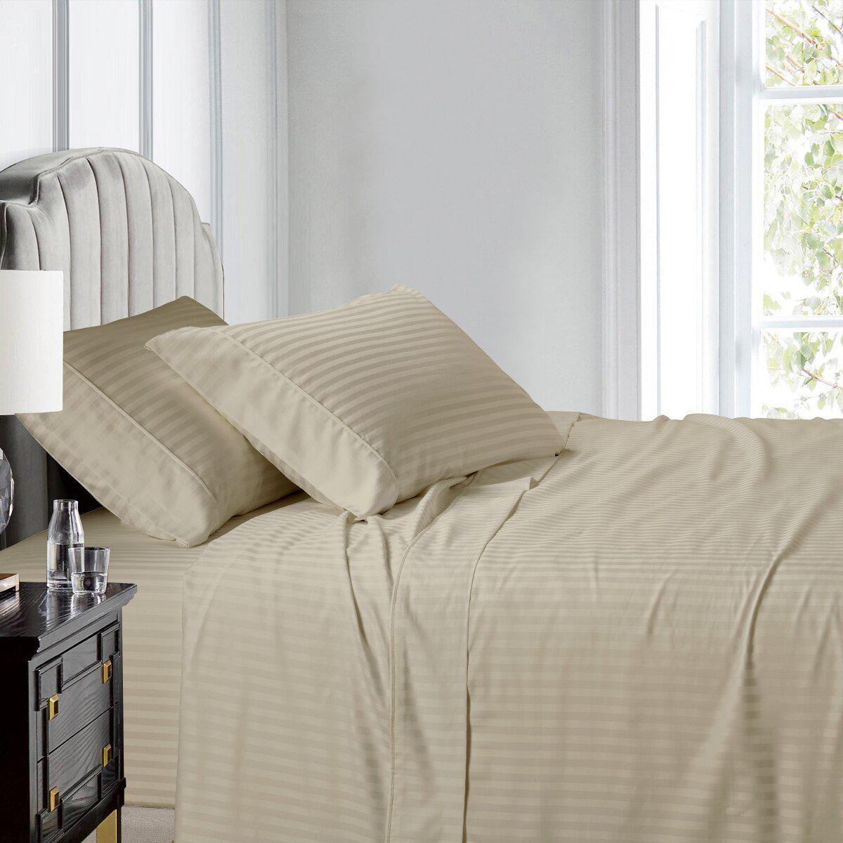 Split King Striped Sheets 608 Thread Count