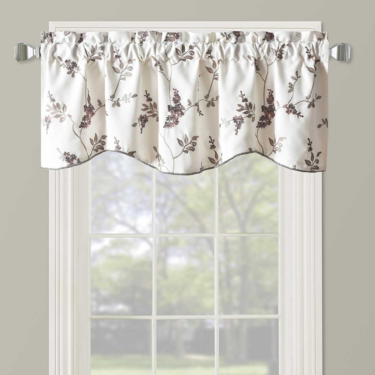 Sue Lined Valance Embroidered Scalloped Decorative Rope 52"Wx19"L